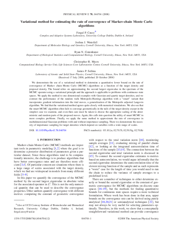 (PDF) Variational method for estimating the rate of convergence of Markov-chain Monte Carlo ...