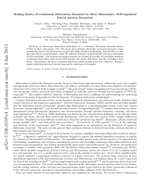 Pdf Scaling Theory Of Continuum Dislocation Dynamics In Three
