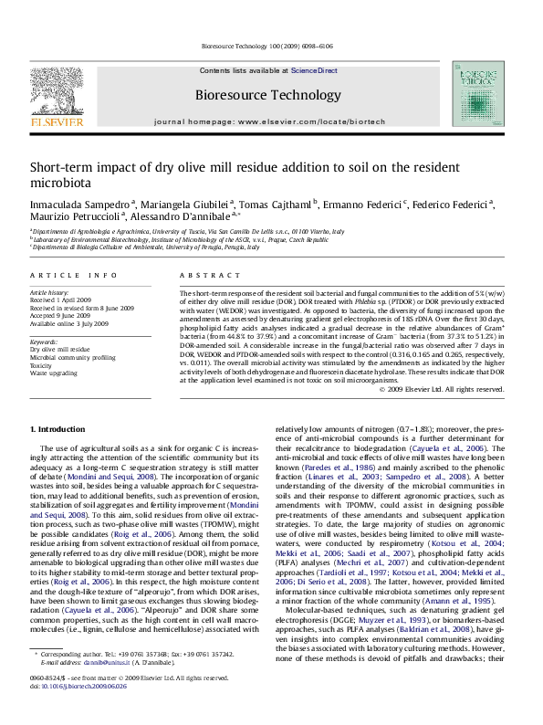 (PDF) Short-term impact of dry olive mill residue addition to soil on ...
