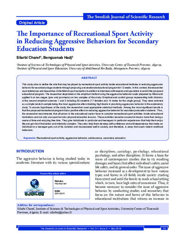 (PDF) The Importance of Recreational Sport Activity in Reducing ...