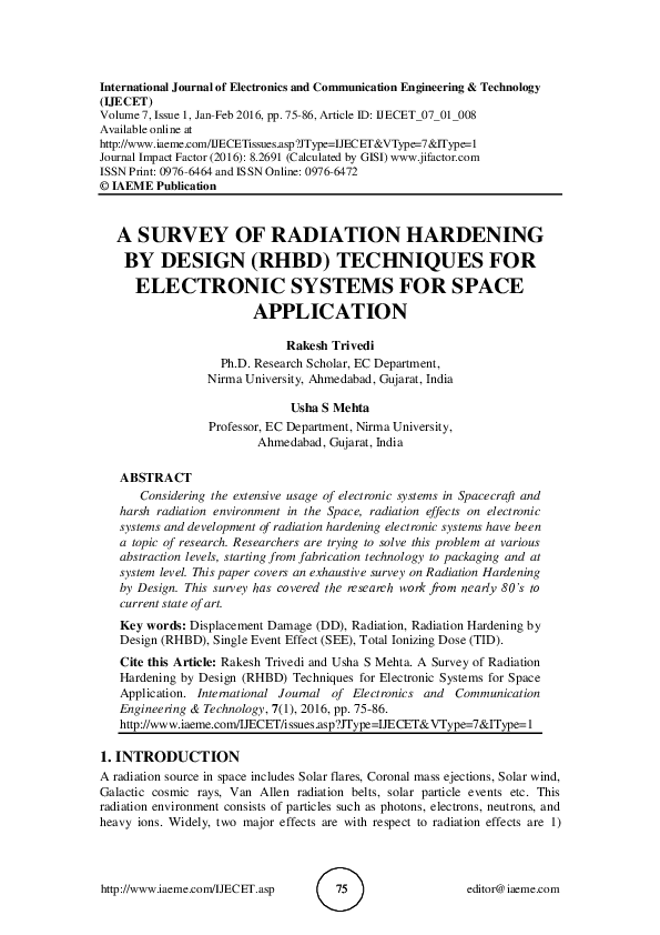 (PDF) A SURVEY OF RADIATION HARDENING BY DESIGN (RHBD) TECHNIQUES FOR ...