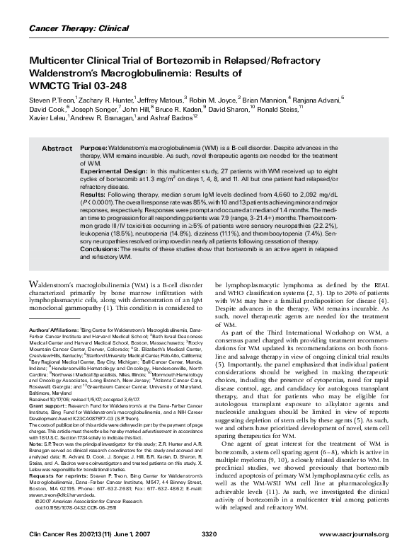 (PDF) Multicenter Clinical Trial of Bortezomib in Relapsed/Refractory ...