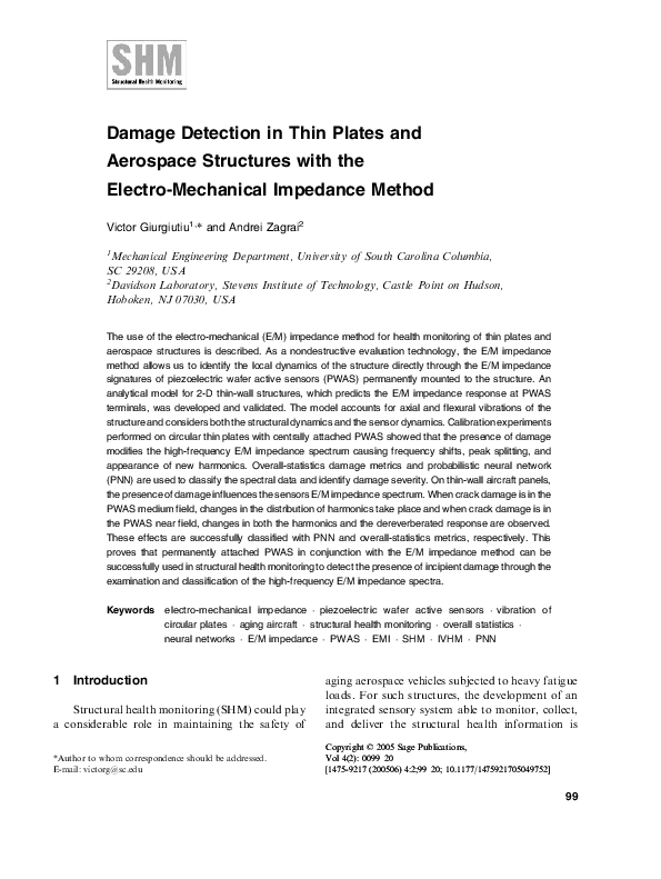 (PDF) Damage Detection in Thin Plates and Aerospace Structures with the ...