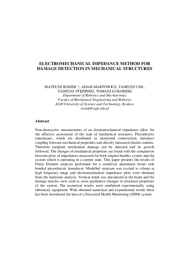 (PDF) The electro-mechanical impedance method for damage identification ...