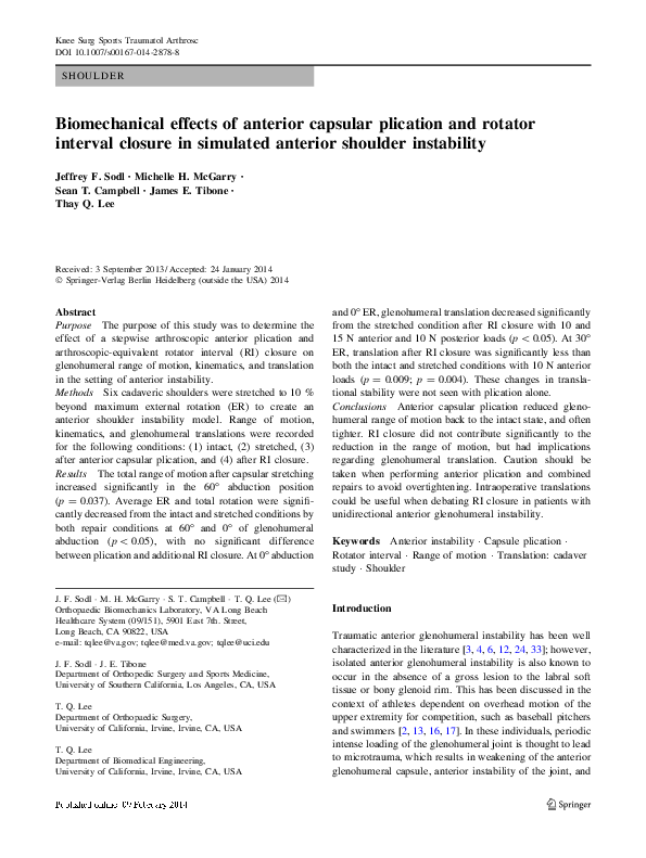 (PDF) Biomechanical effects of anterior capsular plication and rotator ...