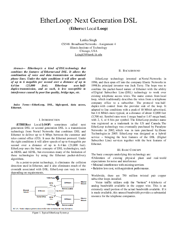 (PDF) EtherLoop: Next Generation DSL (Ethernet Local Loop