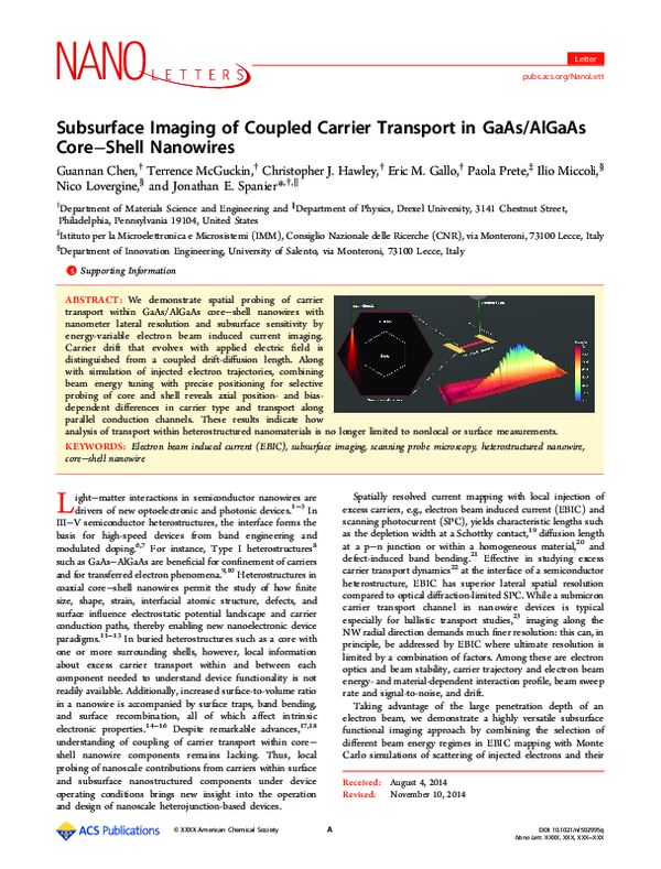 (PDF) Subsurface Imaging of Coupled Carrier Transport in GaAs/AlGaAs Core–Shell Nanowires