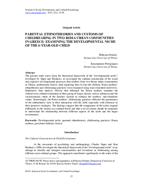 (PDF) Parental ethnotheories and customs of childrearing in two Roma ...