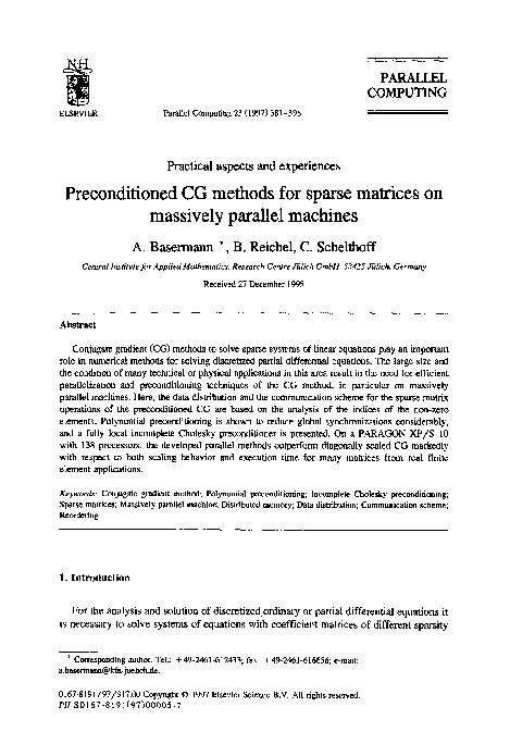 (PDF) Preconditioned CG methods for sparse matrices on massively parallel machines