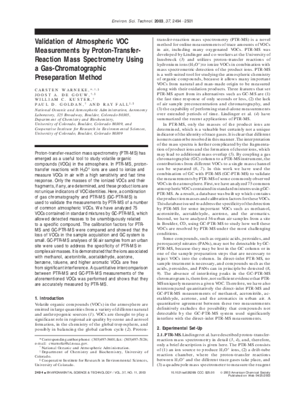 (PDF) Validation of Atmospheric VOC Measurements by Proton-Transfer ...