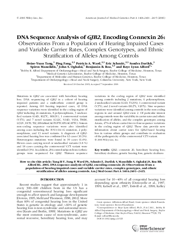 (PDF) DNA sequence analysis ofGJB2, encoding connexin 26: Observations ...
