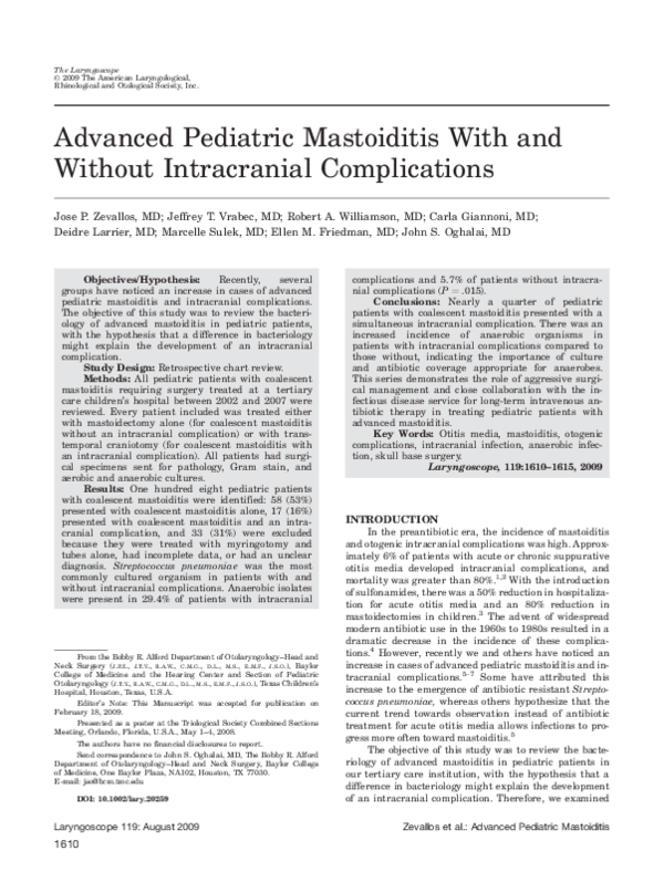 (PDF) Advanced pediatric mastoiditis with and without intracranial ...
