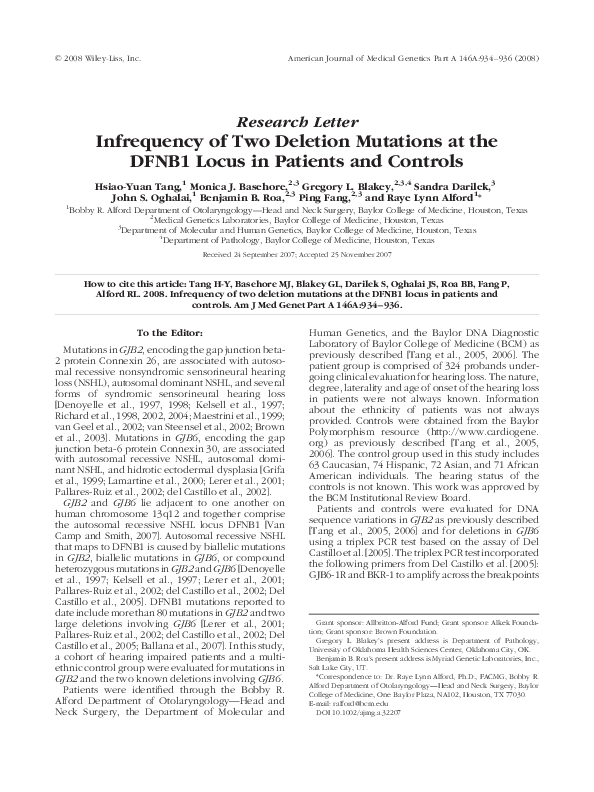 (PDF) Infrequency of two deletion mutations at the DFNB1 locus in ...