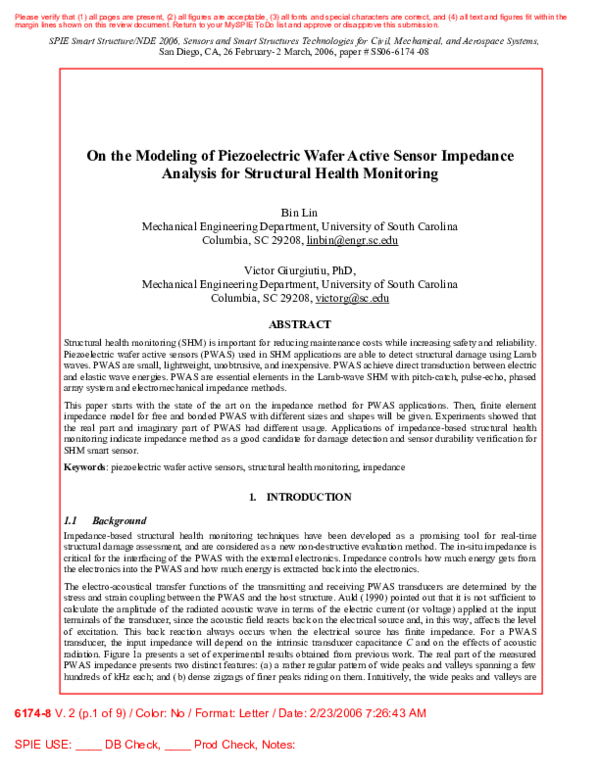 Pdf On The Modeling Of Piezoelectric Wafer Active Sensor Impedance Analysis For Structural