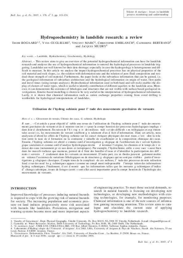 (PDF) Hydrogeochemistry in landslide research: a review