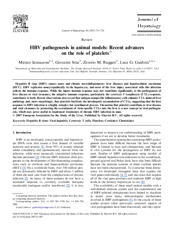 (PDF) HBV pathogenesis in animal models: Recent advances on the role of ...