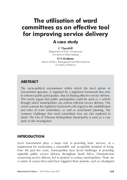 (PDF) The utilisation of ward committees as an effective tool for ...