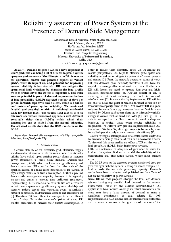 (PDF) Reliability assesment of Power System at the Presence of Demand ...