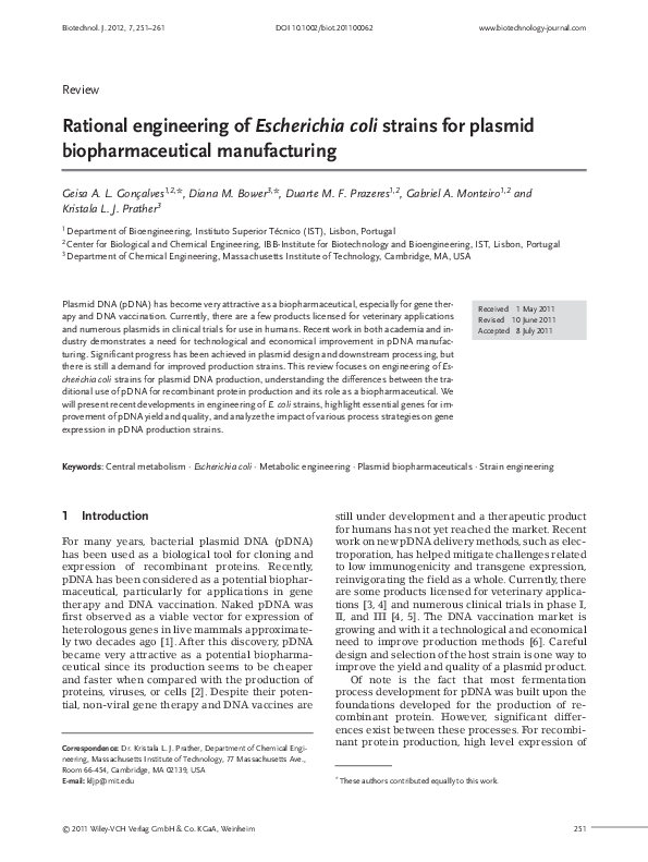 (PDF) Rational engineering of Escherichia coli strains for plasmid ...