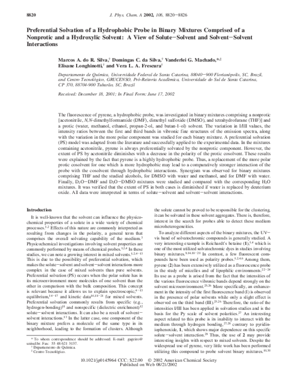 (PDF) Preferential Solvation of a Hydrophobic Probe in Binary Mixtures ...
