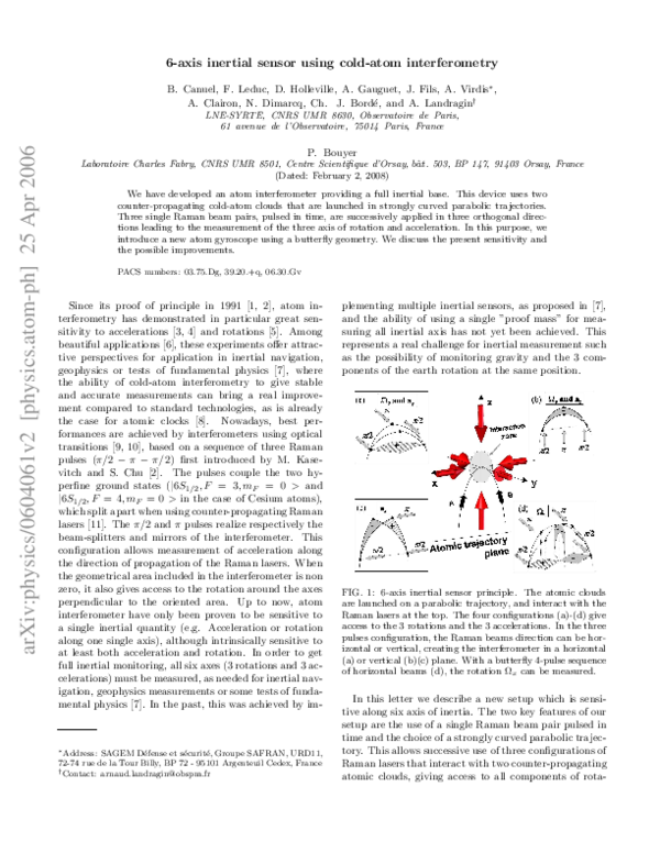 Pdf Six Axis Inertial Sensor Using Cold Atom Interferometry 1030