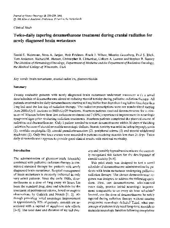 (PDF) Twice-daily tapering dexamethasone treatment during cranial ...