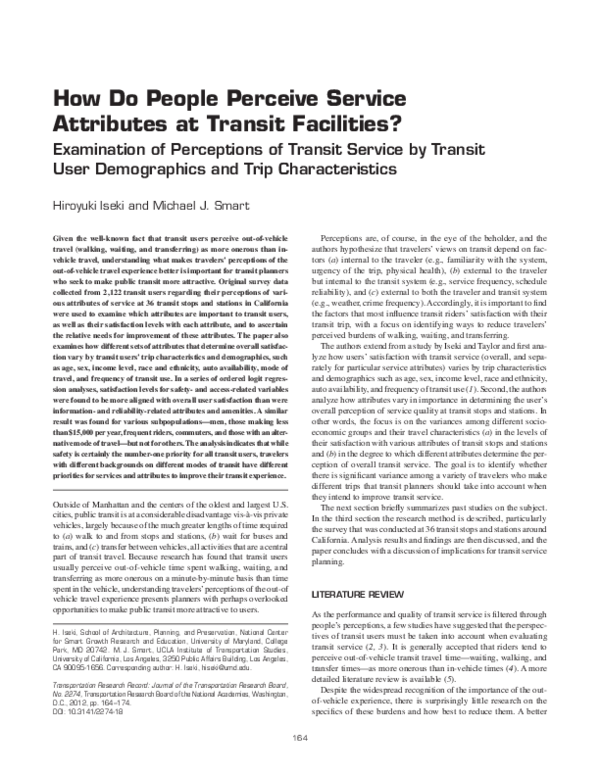 (PDF) How Do People Perceive Service Attributes at Transit Facilities?