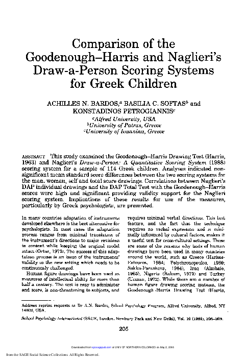 (PDF) Comparison of the Goodenough-Harris and Naglieri’s Draw-A-Person ...