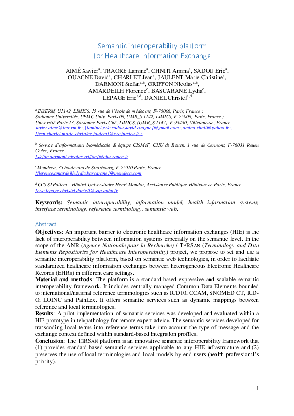 (PDF) Semantic interoperability platform for Healthcare Information Exchange