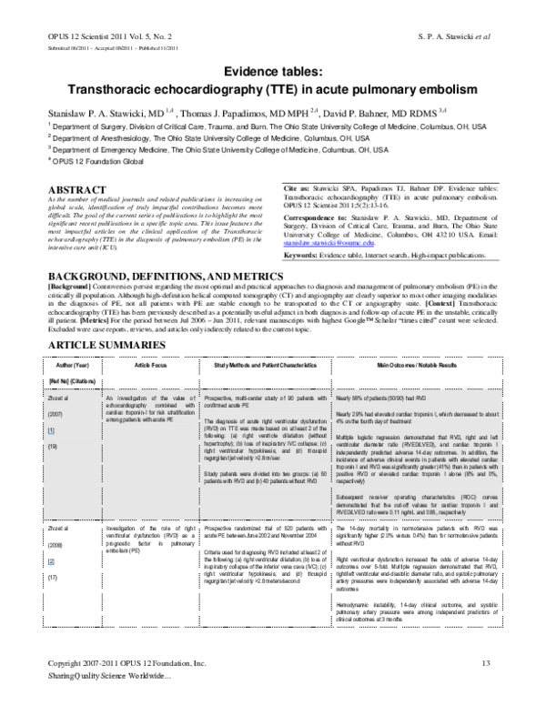 (PDF) Evidence tables: Transthoracic echocardiography (TTE) in acute ...