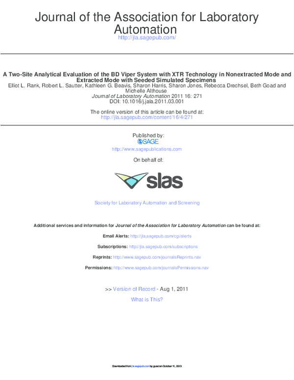 (PDF) A Two-Site Analytical Evaluation of the BD Viper System With XTR ...
