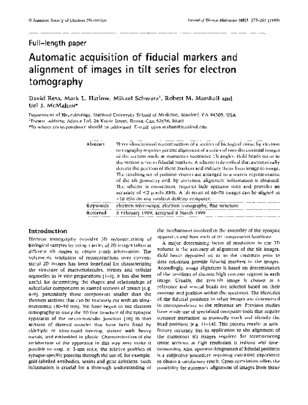 (PDF) Automatic acquisition of fiducial markers and alignment of images in tilt series for ...