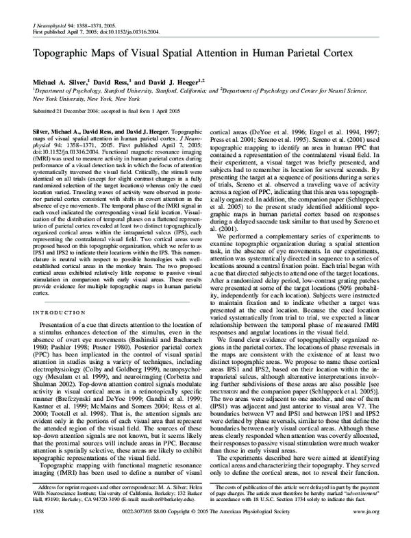 Pdf Topographic Maps Of Visual Spatial Attention In Human Parietal Cortex