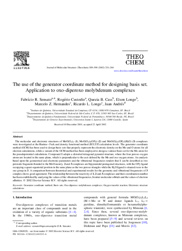 Pdf The Use Of The Generator Coordinate Method For Designing Basis Set Application To Oxo