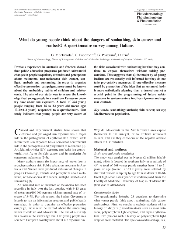 (PDF) What do young people think about the dangers of sunbathing, skin ...