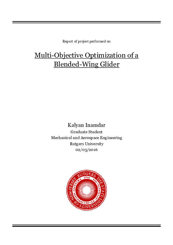 (PDF) Report of project performed on Multi-Objective Optimization of a Blended-Wing Glider