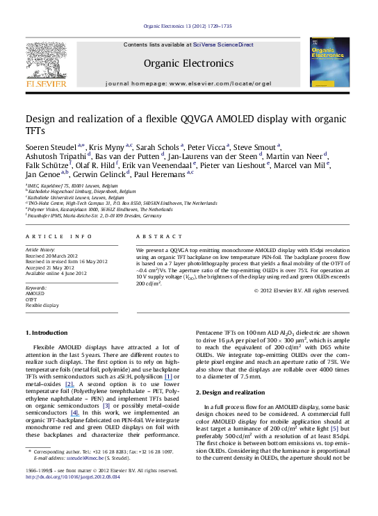 (PDF) Design and realization of a flexible QQVGA AMOLED display with ...