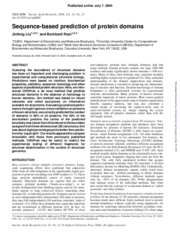 (PDF) Sequence-based prediction of protein domains