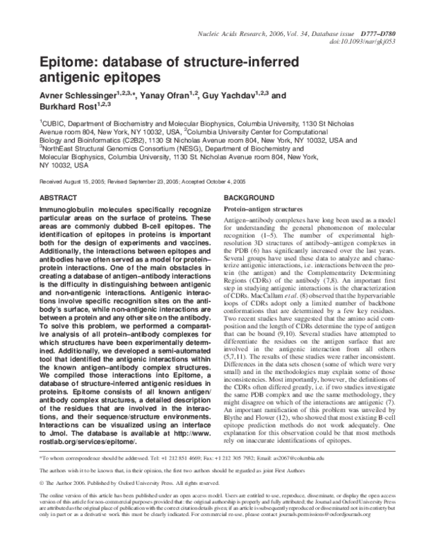 (PDF) Epitome: database of structure-inferred antigenic epitopes