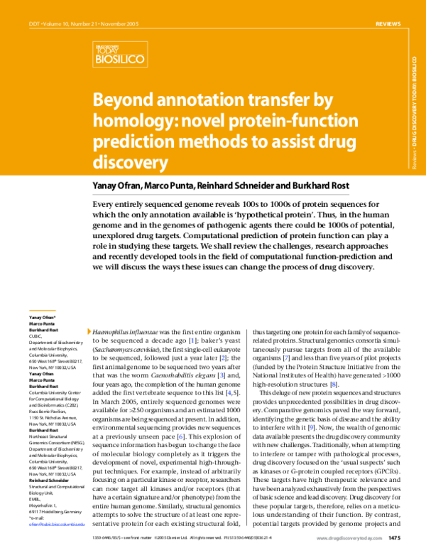 (PDF) Beyond annotation transfer by homology: novel protein-function prediction methods to ...