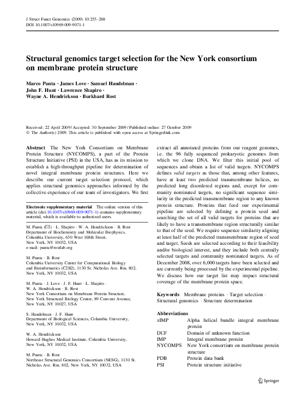 (PDF) Structural genomics target selection for the New York consortium on membrane protein structure