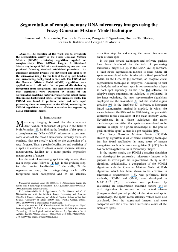 (PDF) FGMM-based Segmentation of cDNA Microarray Images