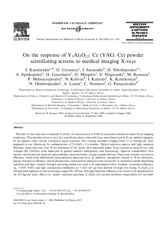 (PDF) On the response of Y3Al5O12: Ce (YAG: Ce) powder scintillating ...