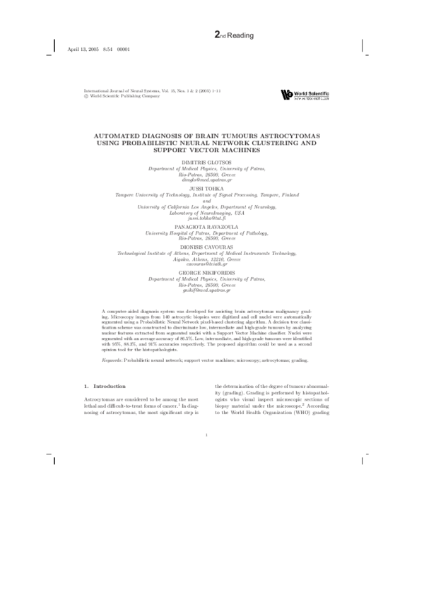 (PDF) AUTOMATED DIAGNOSIS OF BRAIN TUMOURS ASTROCYTOMAS USING PROBABILISTIC NEURAL NETWORK ...
