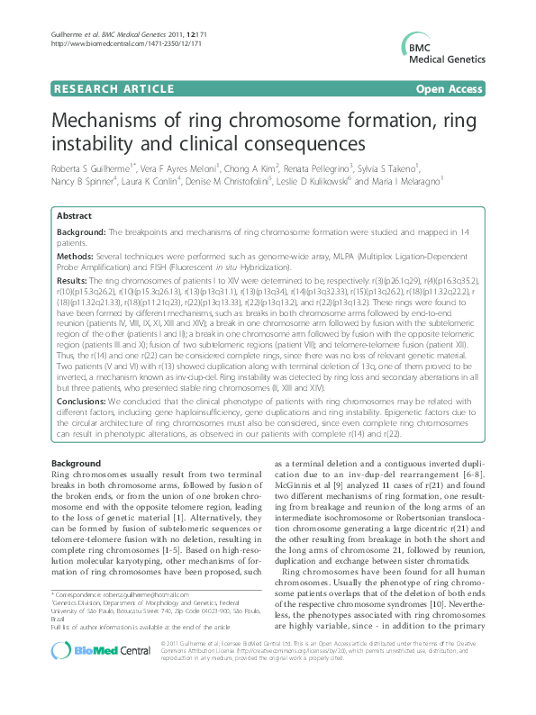 (PDF) Mechanisms of ring chromosome formation, ring instability and ...