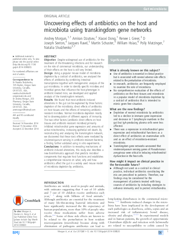 (PDF) Uncovering effects of antibiotics on the host and microbiota using transkingdom gene networks