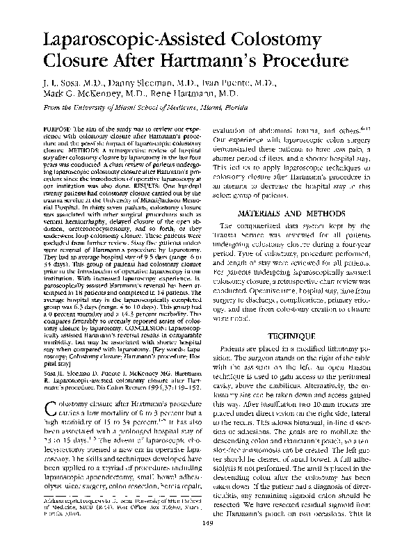 (PDF) Laparoscopic Colostomy Closure After Hartmann's