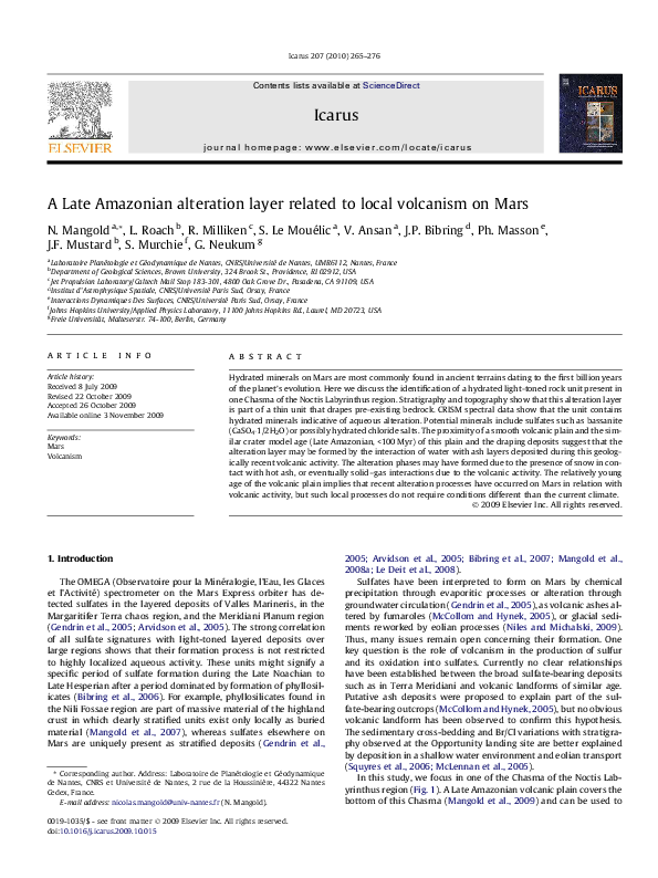 (PDF) A Late Amazonian alteration layer related to local volcanism on Mars