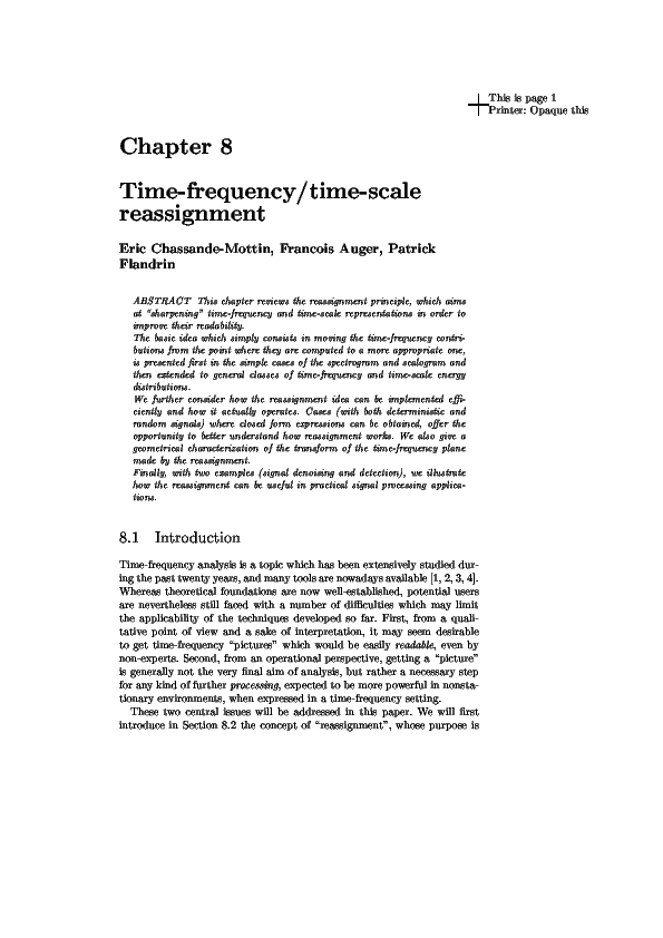 (PDF) Time-Frequency/Time-Scale Reassignment