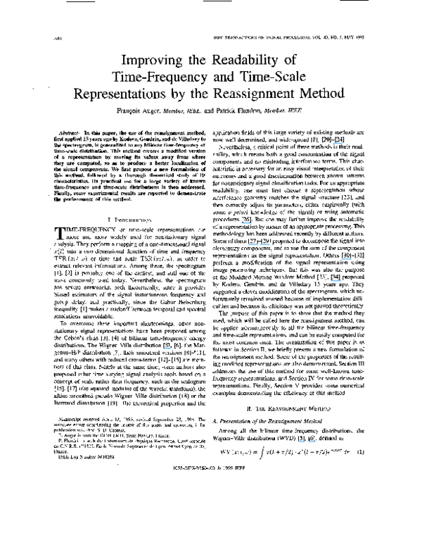 Pdf Improving The Readability Of Time Frequency And Time Scale Representations By The